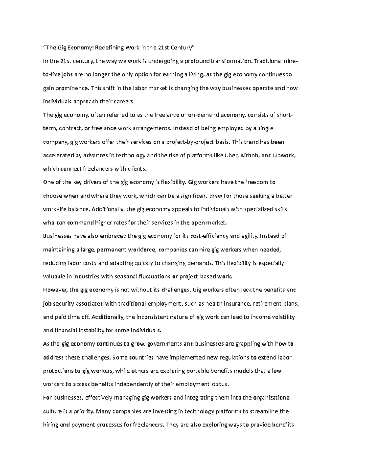 Reading-3 - Reading - “The Gig Economy: Redefining Work in the 21st ...