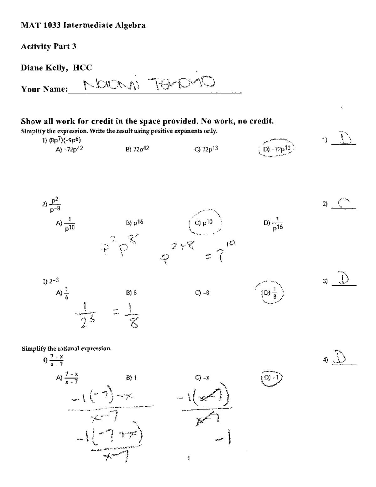 MATH PART 3 - homework - MAT 1033 Intermediate Algebra Activity Part 3 ...
