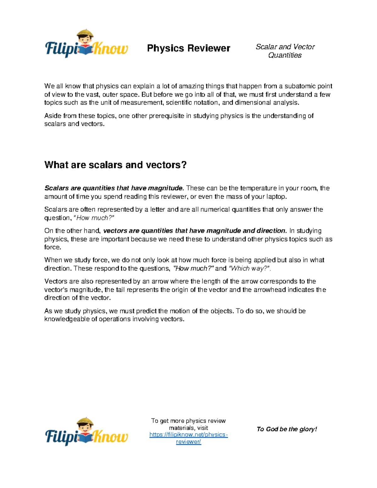 Merged Physics Review - Physics Reviewer Scalar and Vector Quantities ...