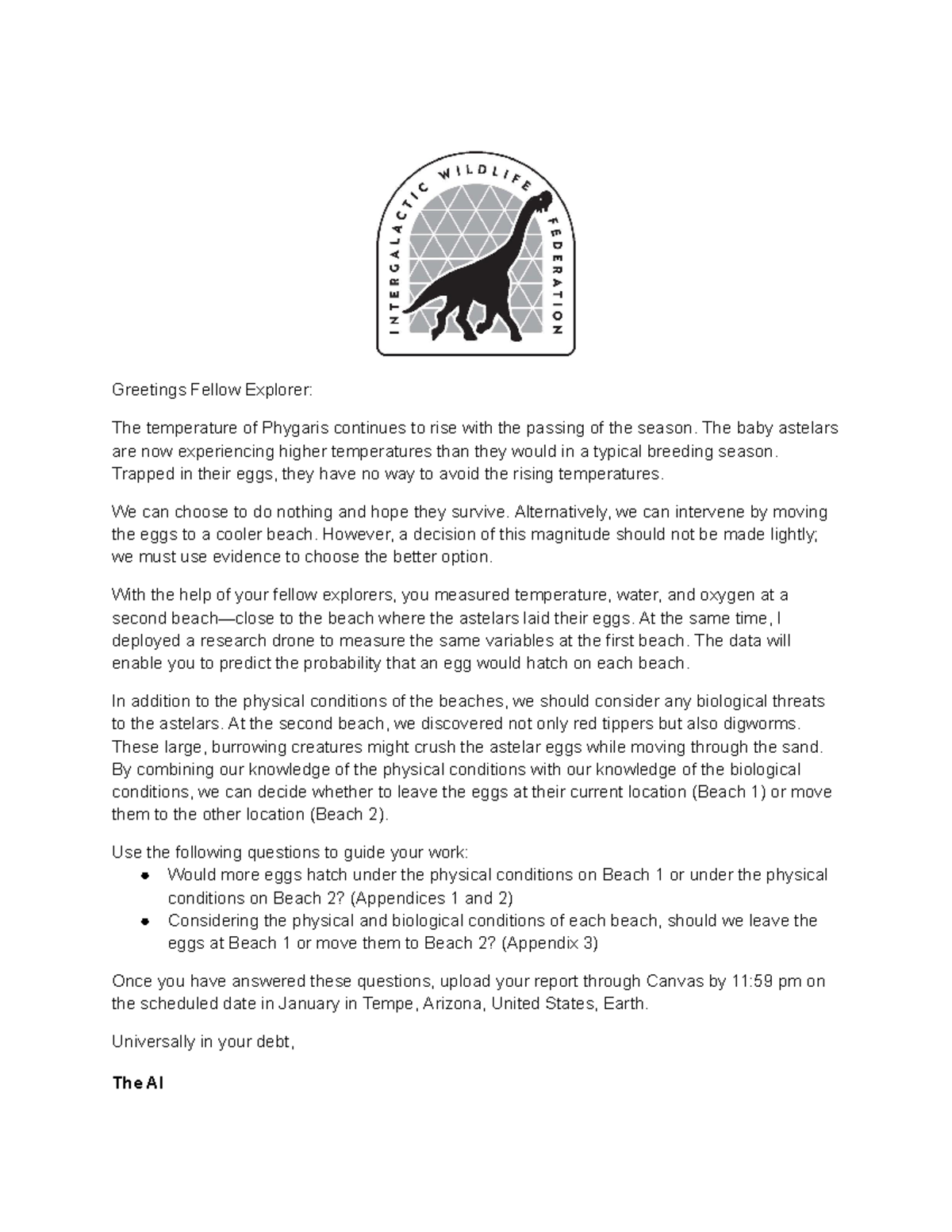 BIO100 Mission Memo for Scientific Reasoning Act 2 - Student Version ...