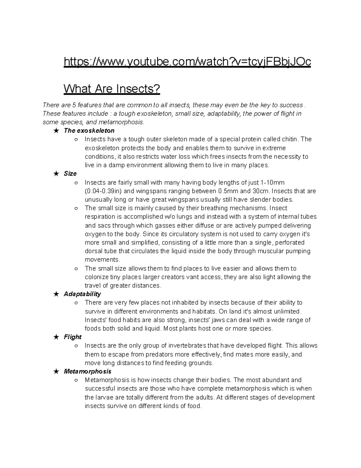 Entomology Notes - Science Olympiad - youtube/watch?v=tcyjFBbjJOc What ...
