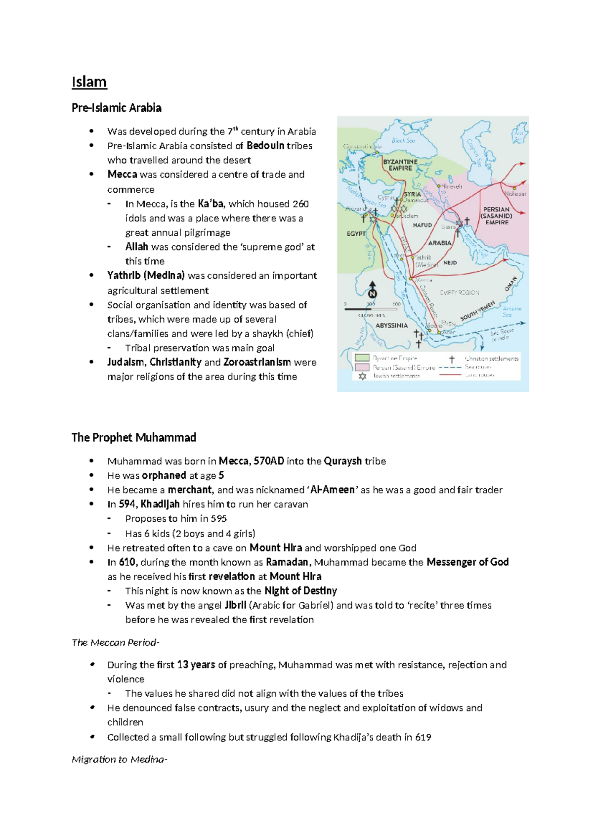 Islam Summary Notes 1 - Islam Pre-Islamic Arabia Was developed during ...