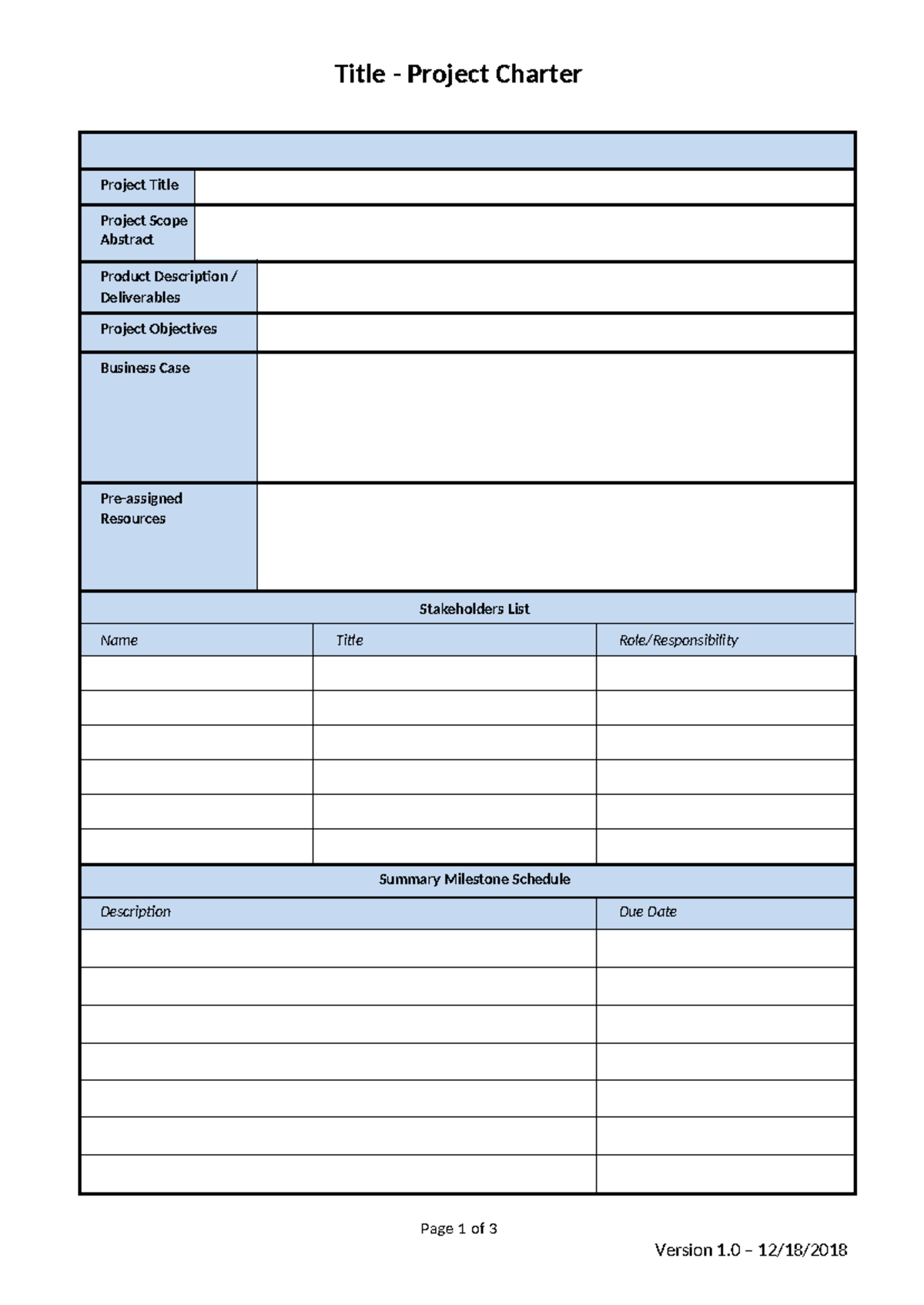 Project Charter Template - HRMT 622 - Title - Project Charter Project ...