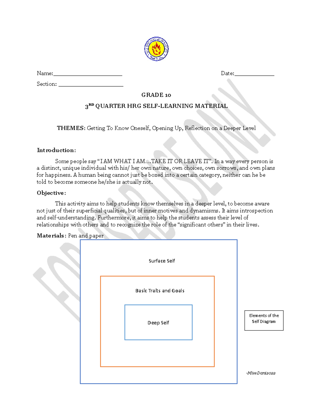THIRD QUARTER GRADE TEN THIRD QUARTER - Name:___________________ Date ...