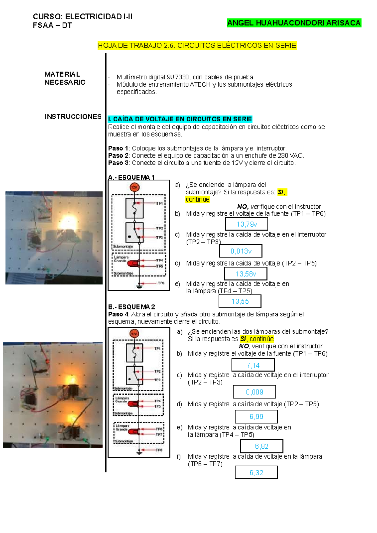 Trabajo circuitos electricos de tecsup curso - CURSO: ELECTRICIDAD I-II ...