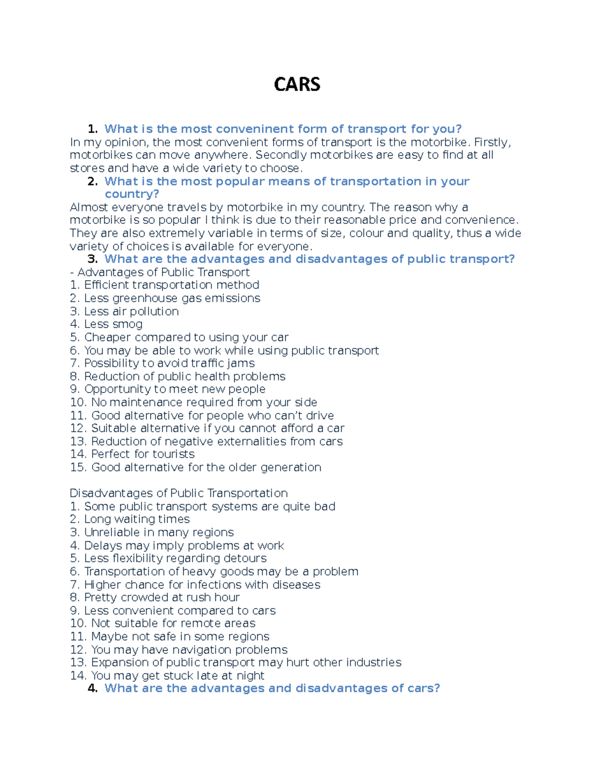 Cars-question - About English Linguistic - CARS What is the most ...