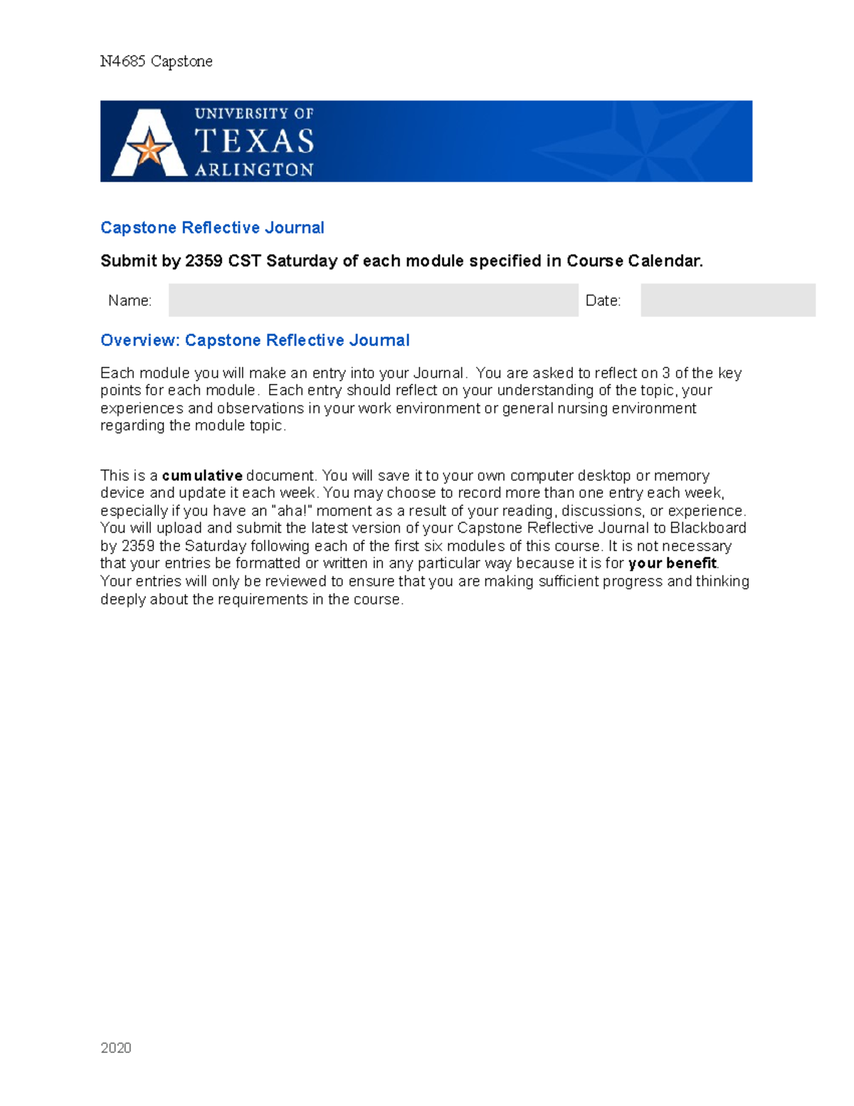 N4865 Capstone Reflective Journal Week 5 - Capstone Reflective Journal ...