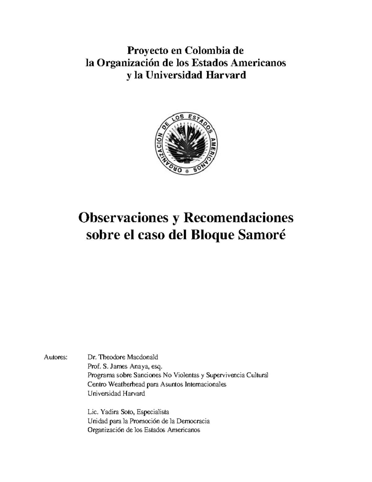 Macdonald Samore Spanish - Proyecto en Colombia de la Organización de ...