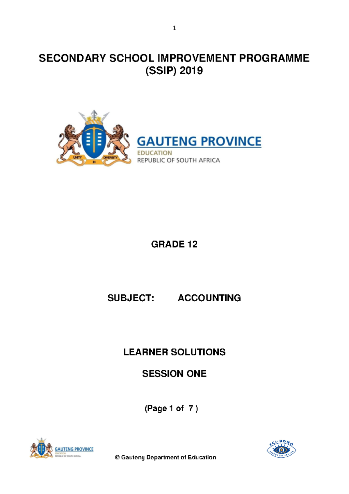 Ssip 2019 accounting learner solutions session one - SECONDARY SCHOOL ...