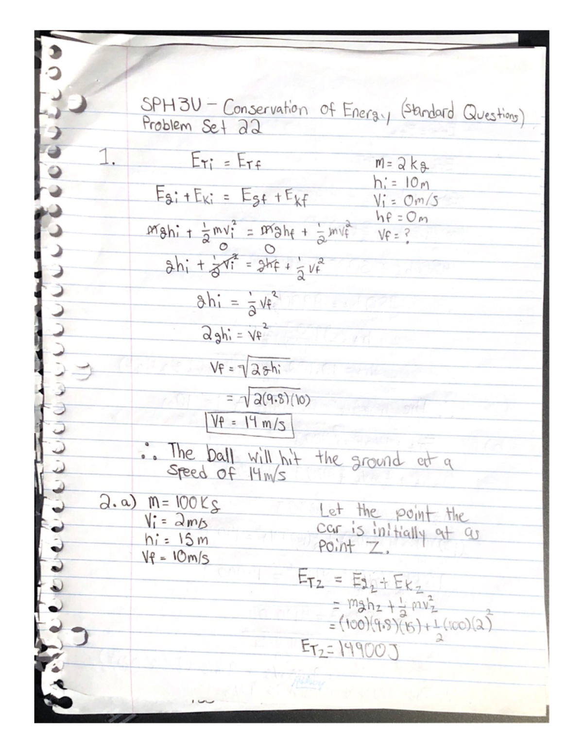 Conservation of Energy Worksheet - SPH3U Conservation of Energy ...