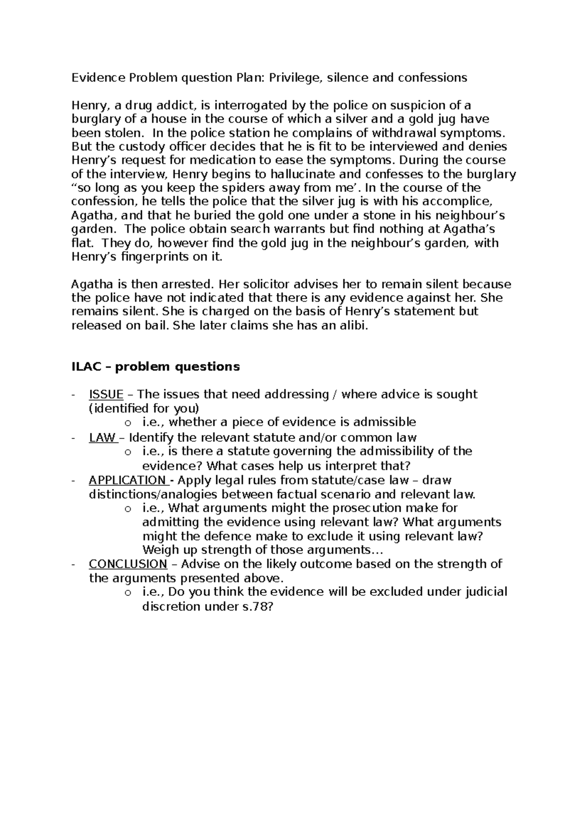 Evidence Problem question Plan silence, etc - Evidence Problem question ...