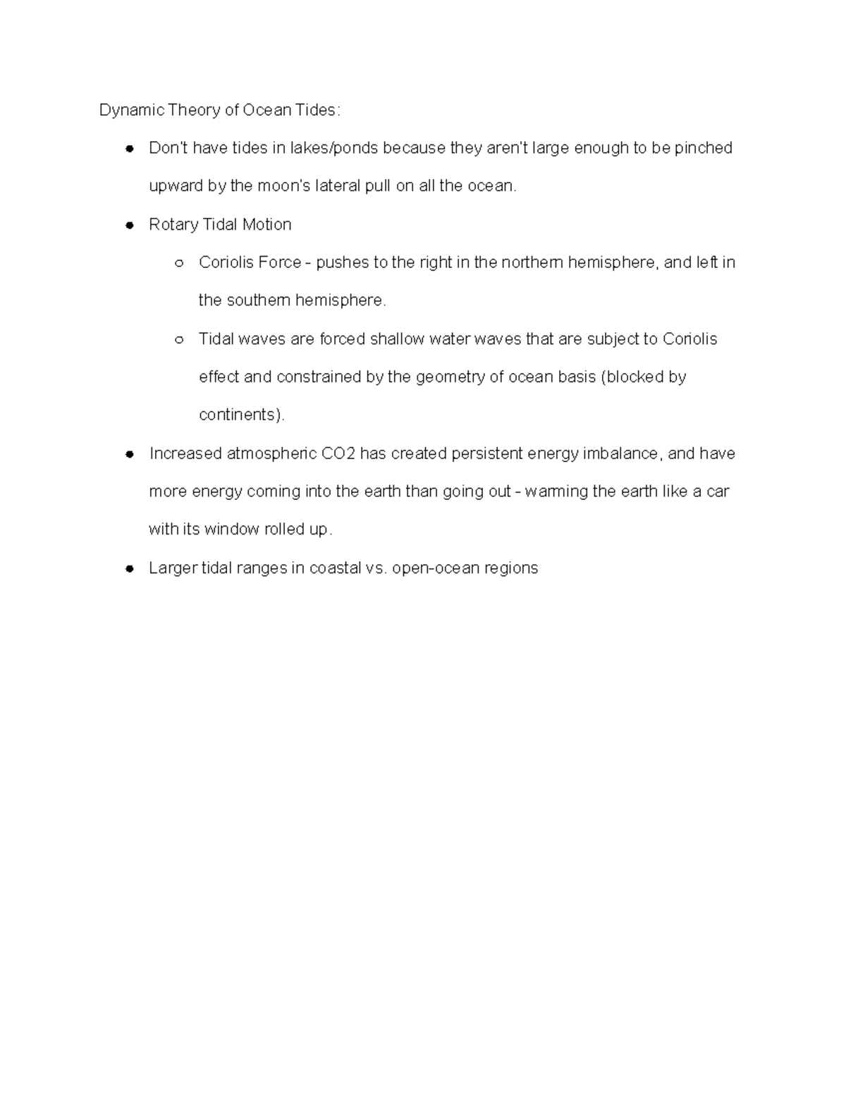 9 16 15 Class Notes - Dynamic Theory of Ocean Tides: Don’t have tides ...