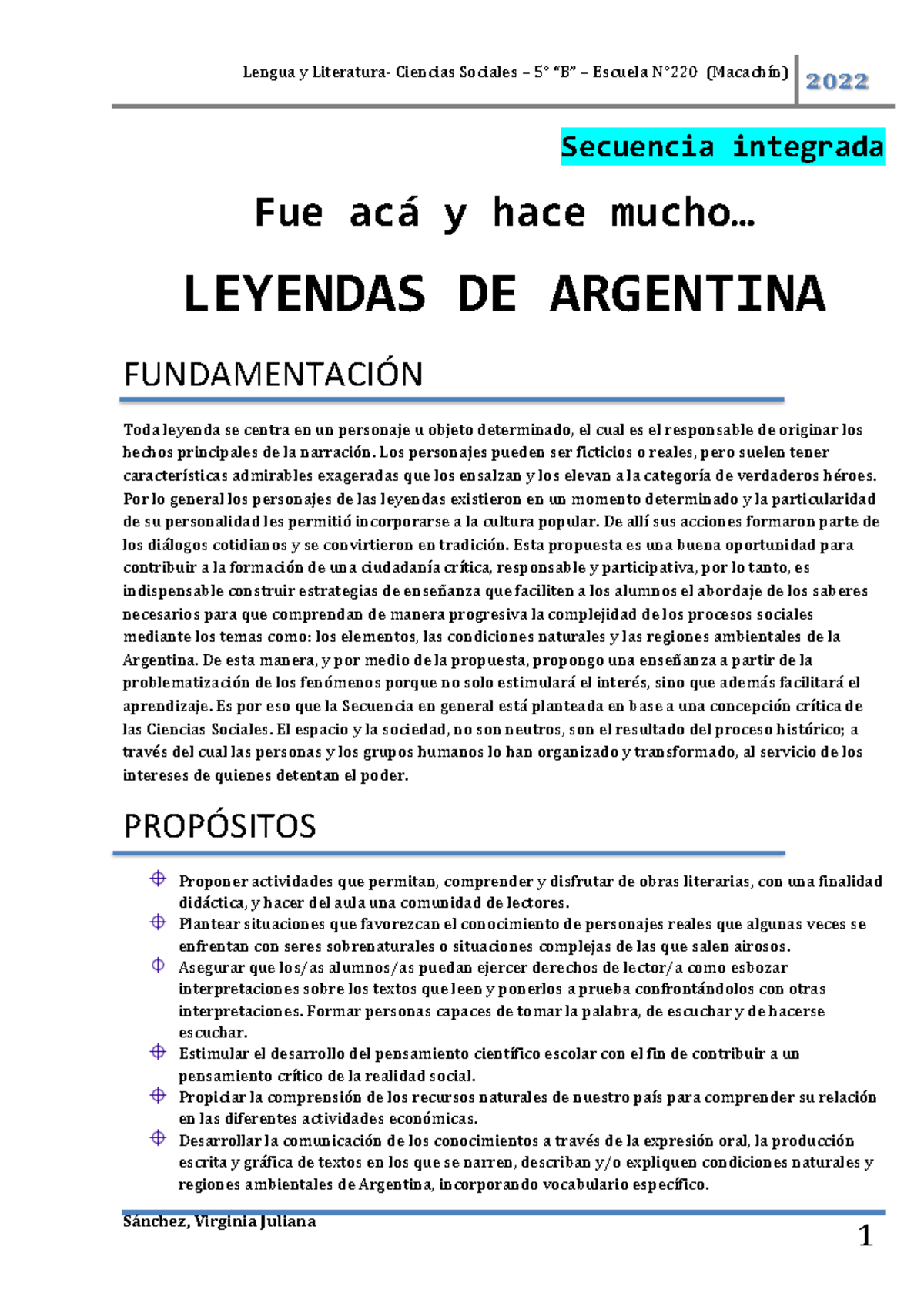 Secuencia LA Leyenda 5°B - 220 - Sánchez, Virginia Juliana Secuencia ...