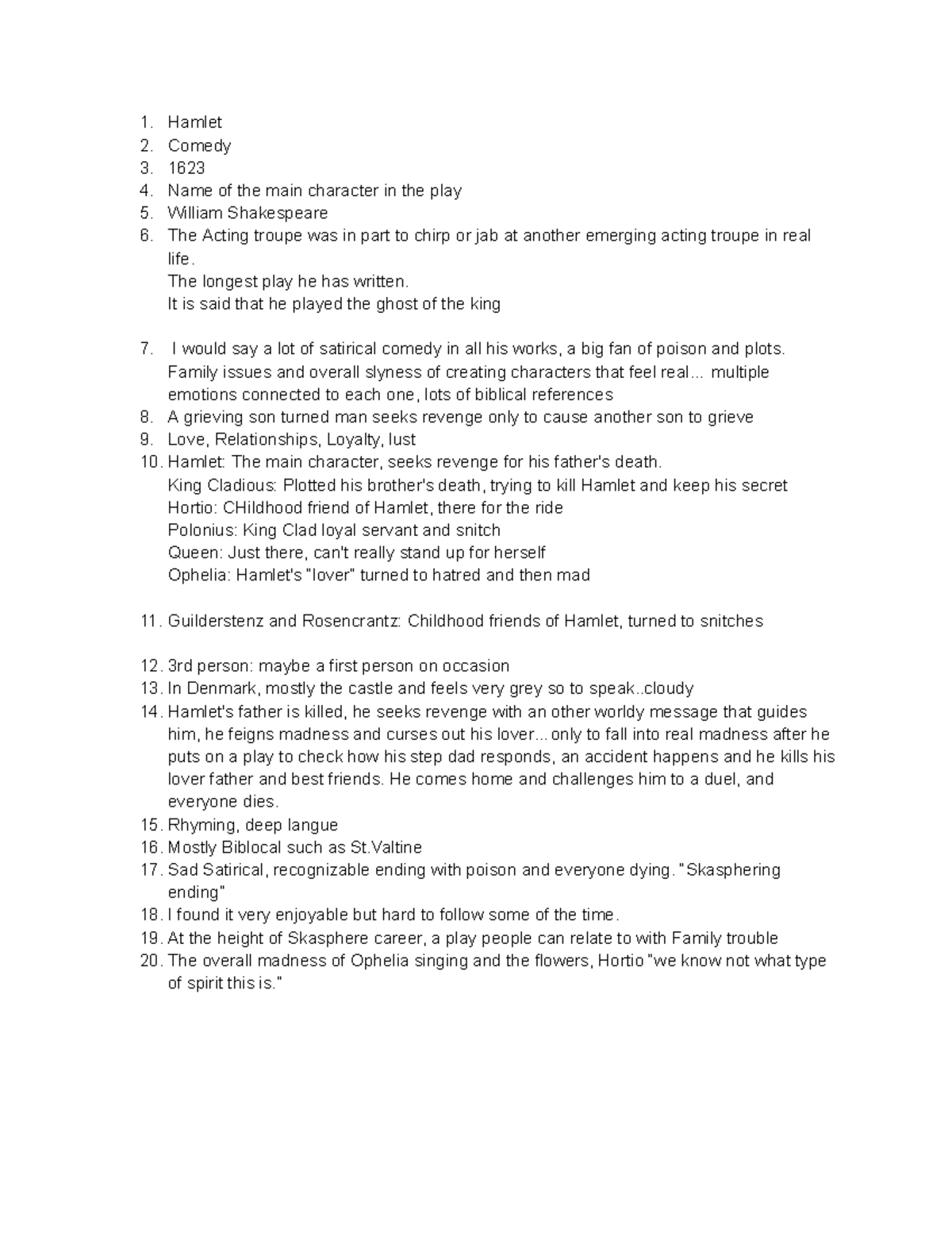 Q3 Review Packet - Hamlet Comedy 1623 Name of the main character in the ...