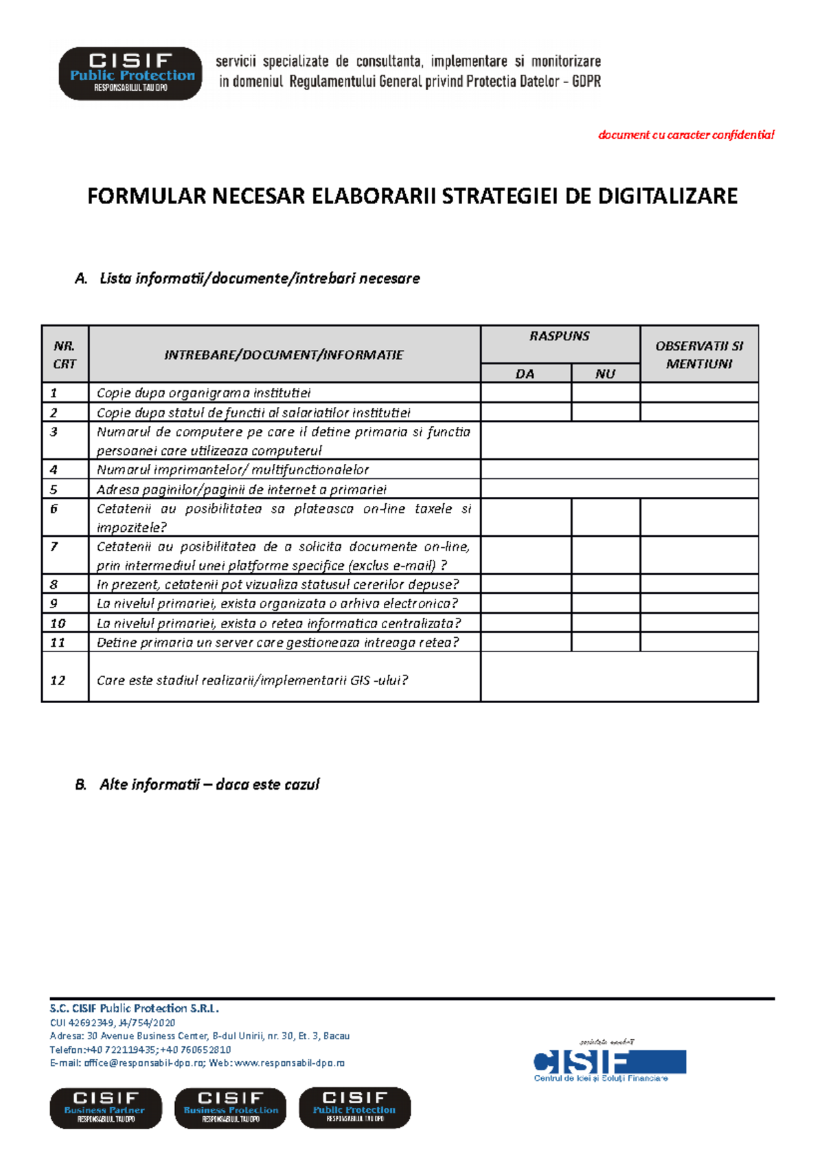 Formular elaborare strategie digitalizare - document cu caracter ...
