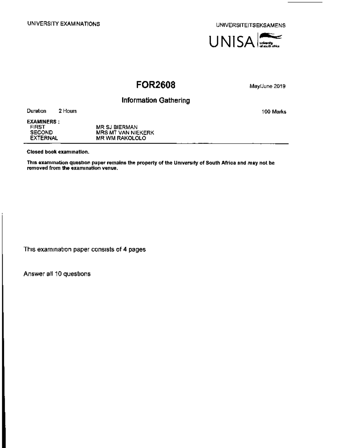 FOR2608 2019 6 E 1 INFORMATION GATHERING - FOR2601 - Studocu