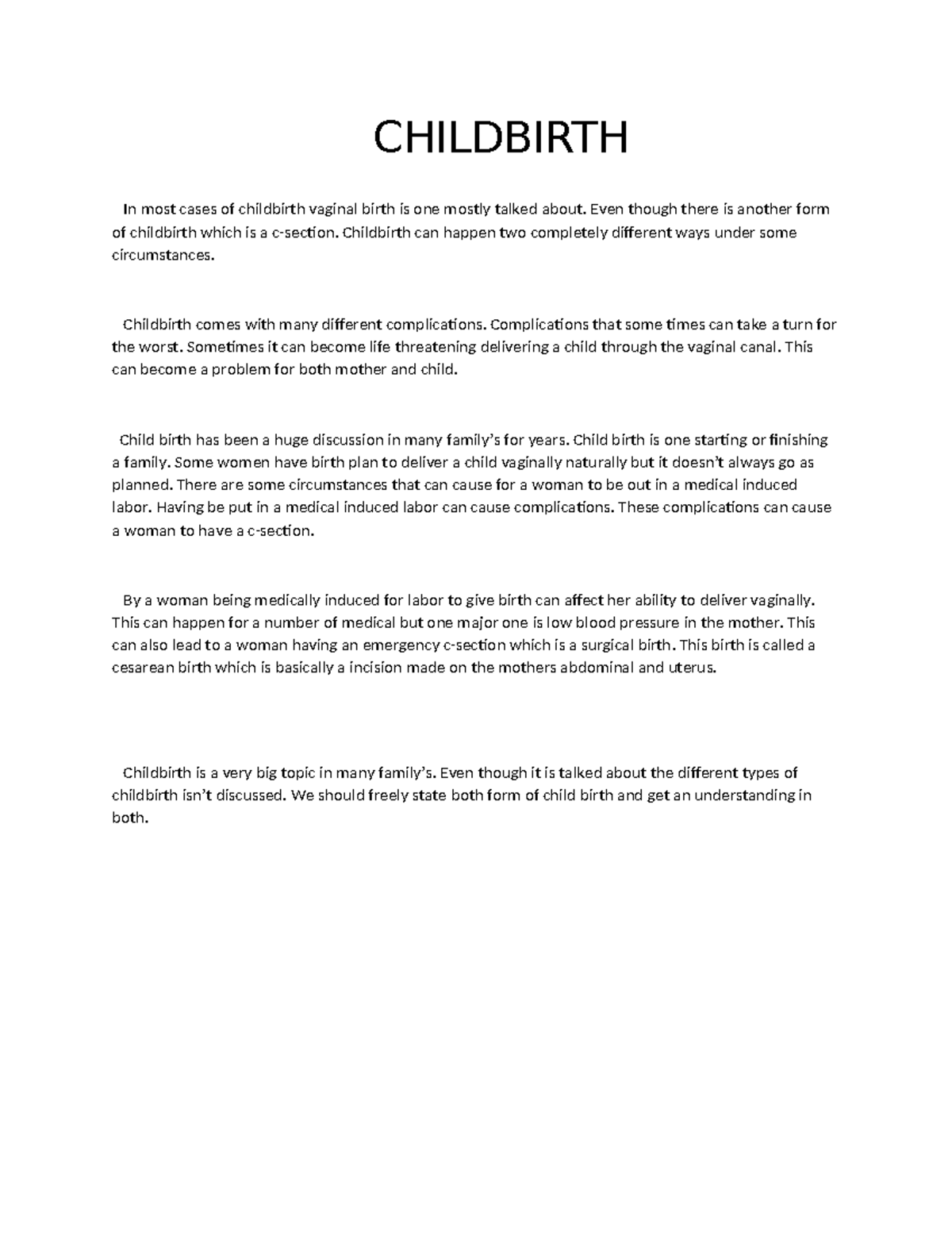 Document 1 - Write an easy on child birth and the different types ...