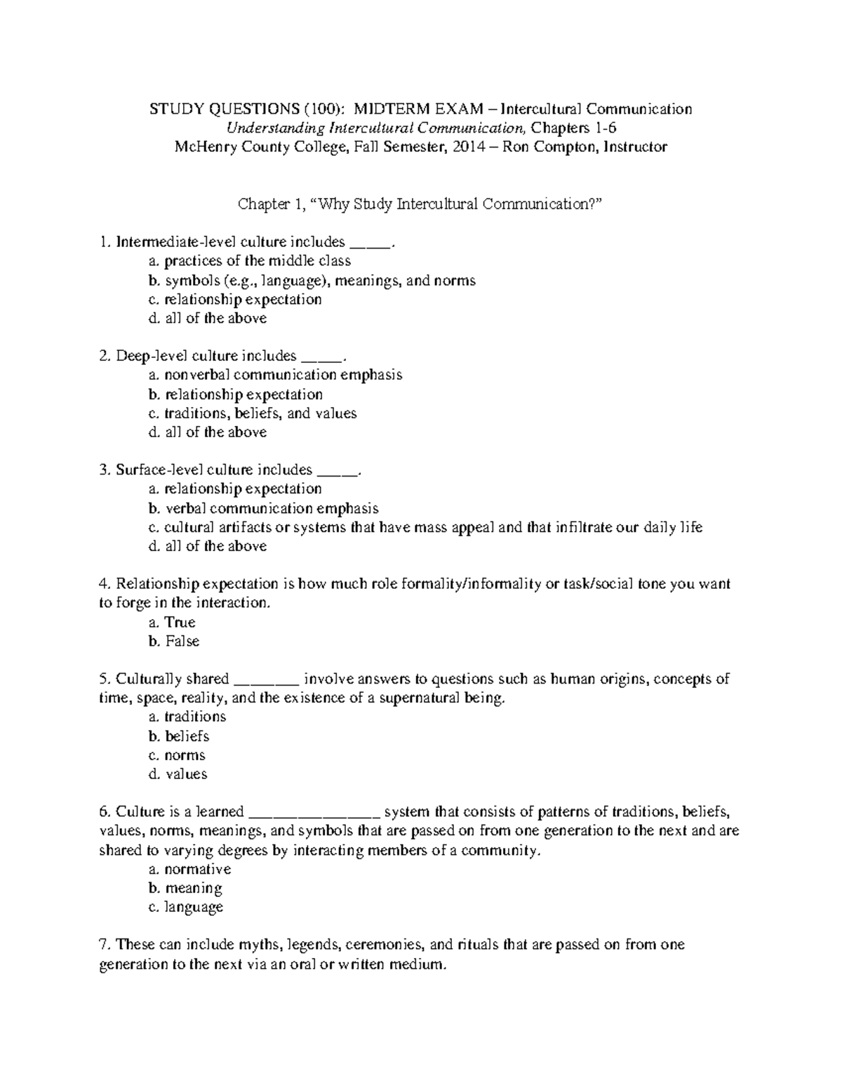 Chapter Study Questions - Midterm Exam - STUDY QUESTIONS (100): MIDTERM ...