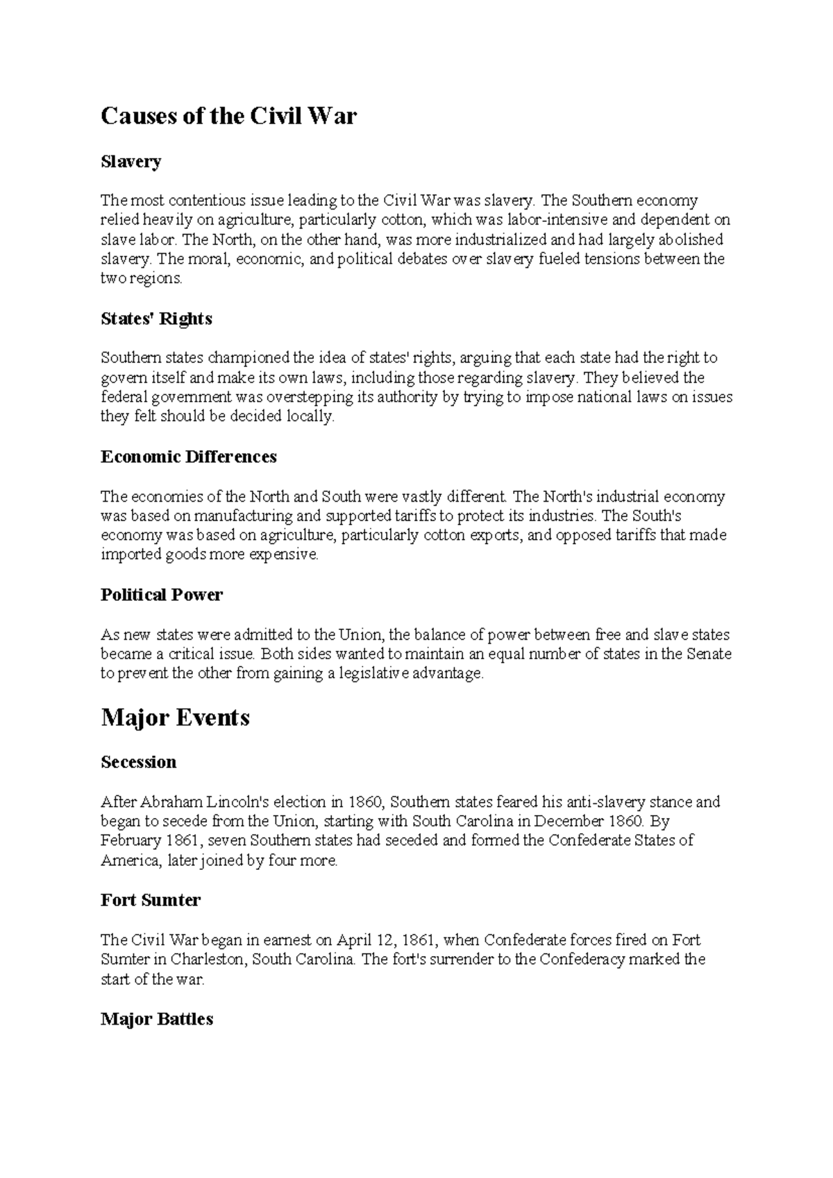 K1 - Important historical event. - Causes of the Civil War Slavery The ...