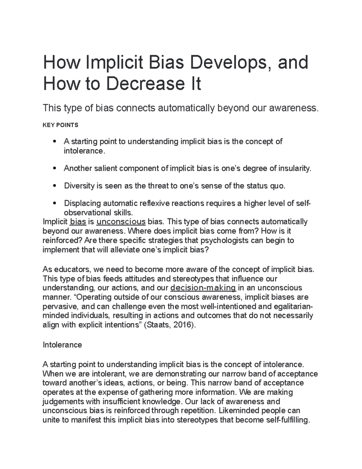 How Implicit Bias Develops - KEY POINTS A starting point to ...