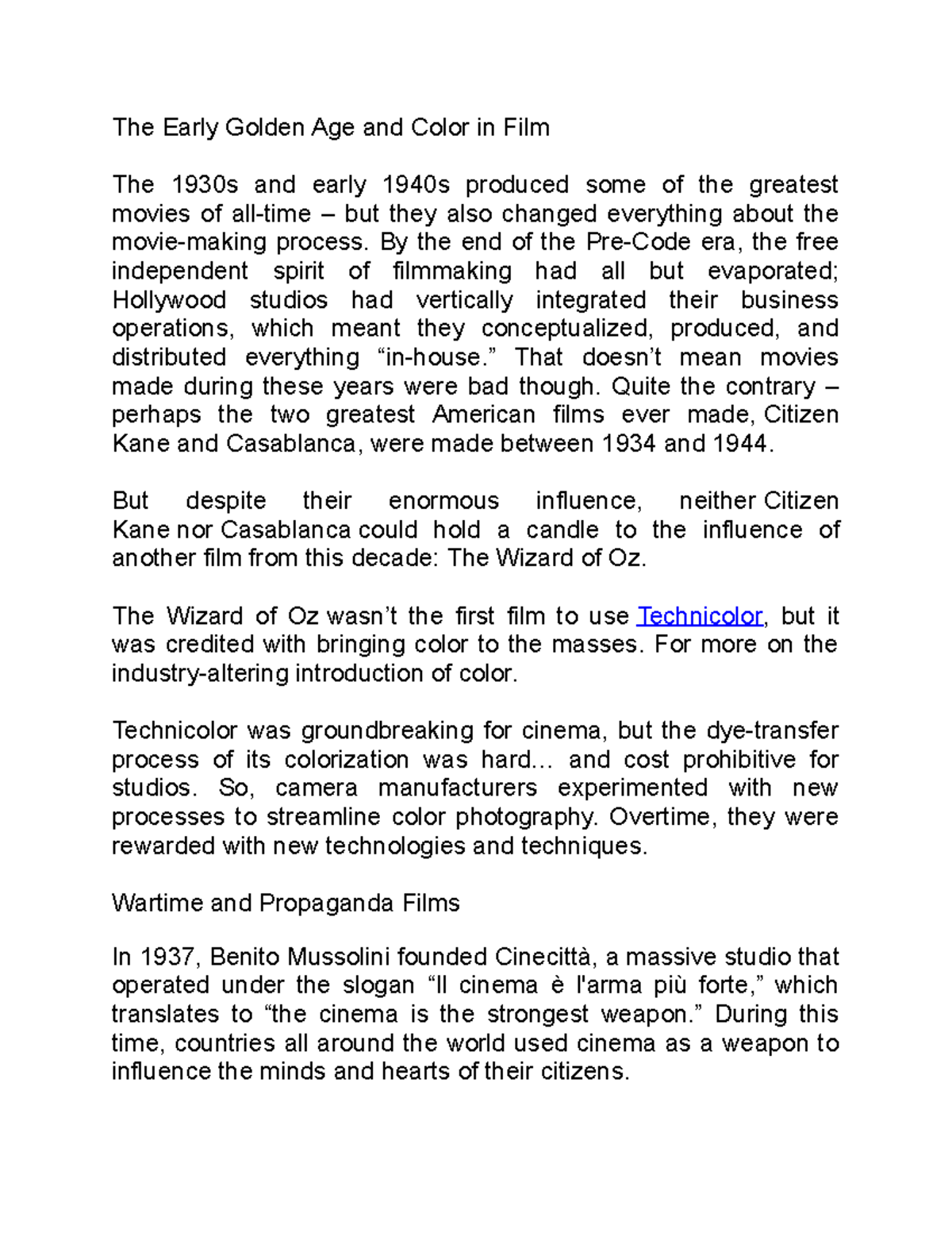 The Early Golden Age and Color in Film - By the end of the Pre-Code era ...