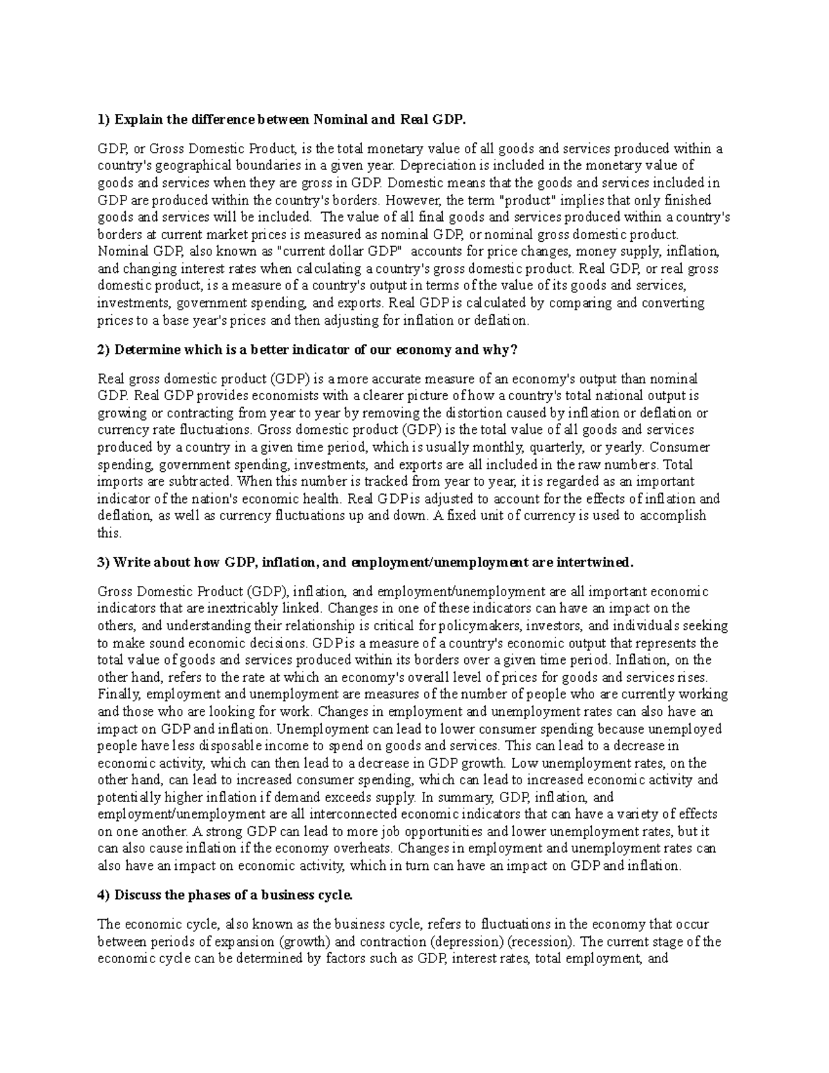 Chapter 6 Short paper Macro - Explain the difference between Nominal ...