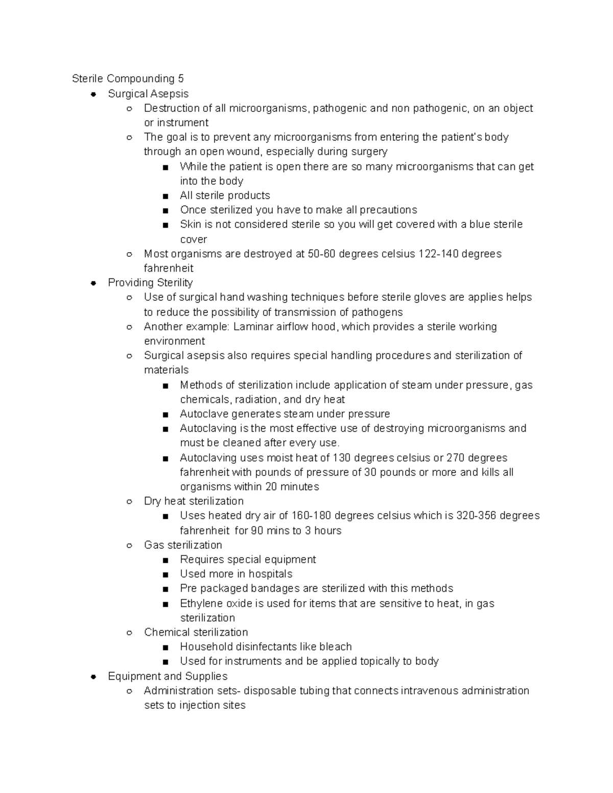 Week 3 Notes- Instruction - Sterile Compounding 5 Surgical Asepsis ...