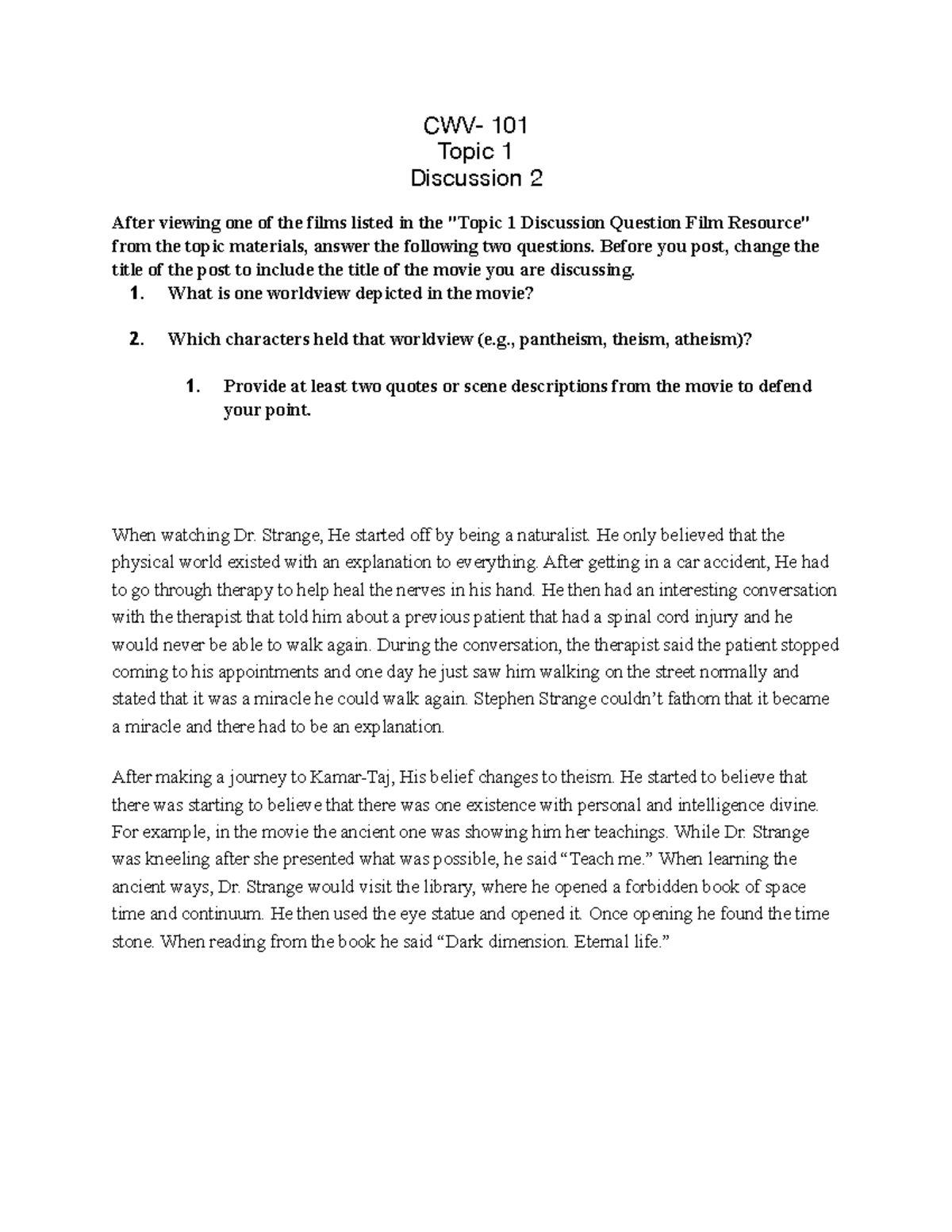 CWV-101 Topic 1 Discussion 2 - CWV- 101 Topic 1 Discussion 2 After ...