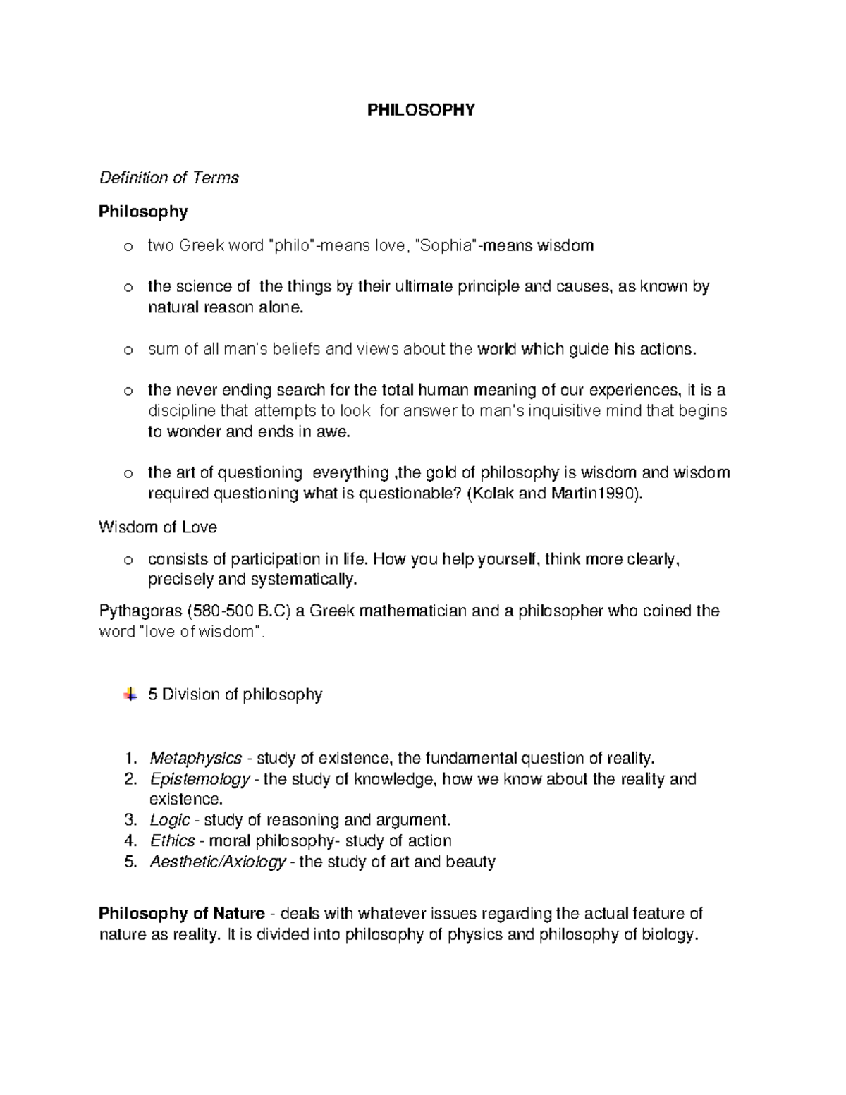 Philosophy 050314 - Gonzaga - PHILOSOPHY Definition of Terms Philosophy ...