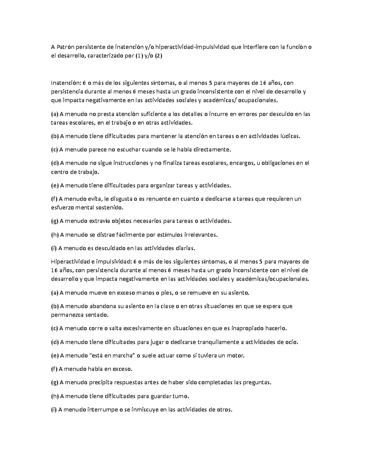 A Patrón persistente de inatención y - A Patrón persistente de ...