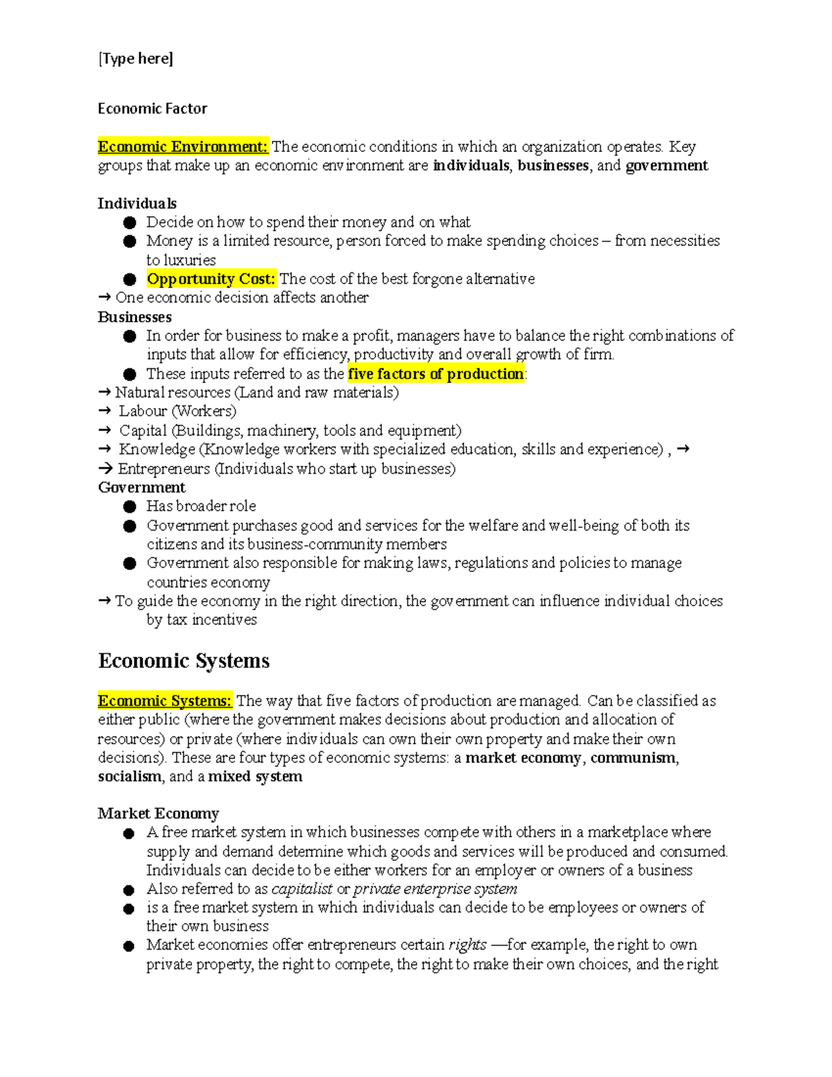 Economic Factor Lecture Notes - [Type here] Economic Factor Economic ...