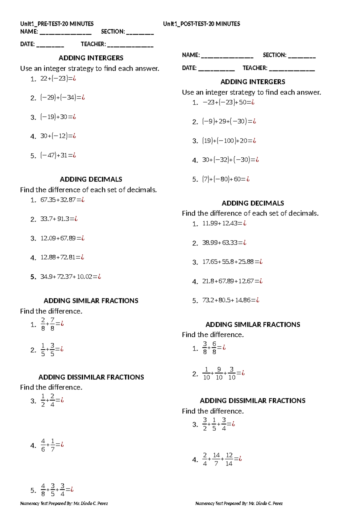Test Unit1-Addition - Practice test Addition - Unit1_PRE-TEST-20 ...