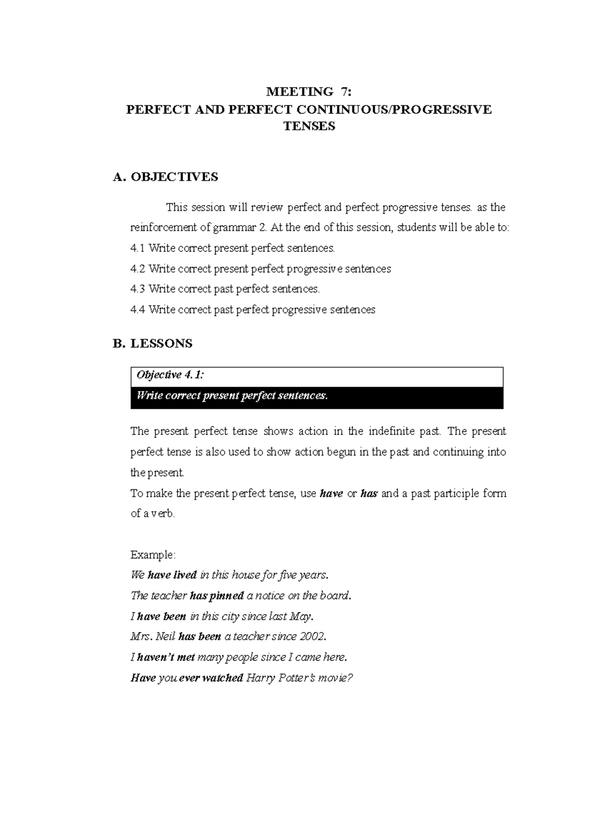 Meeting 7 Perfect and Perfect Continuous Tense - MEETING 7: PERFECT AND ...