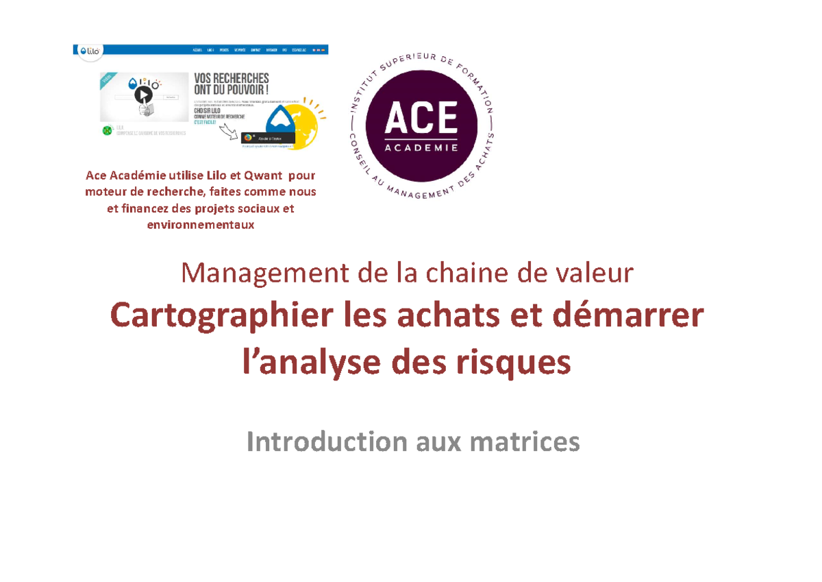 Partie 5 Cartographier les achats et démarrer l analyse des risques ...