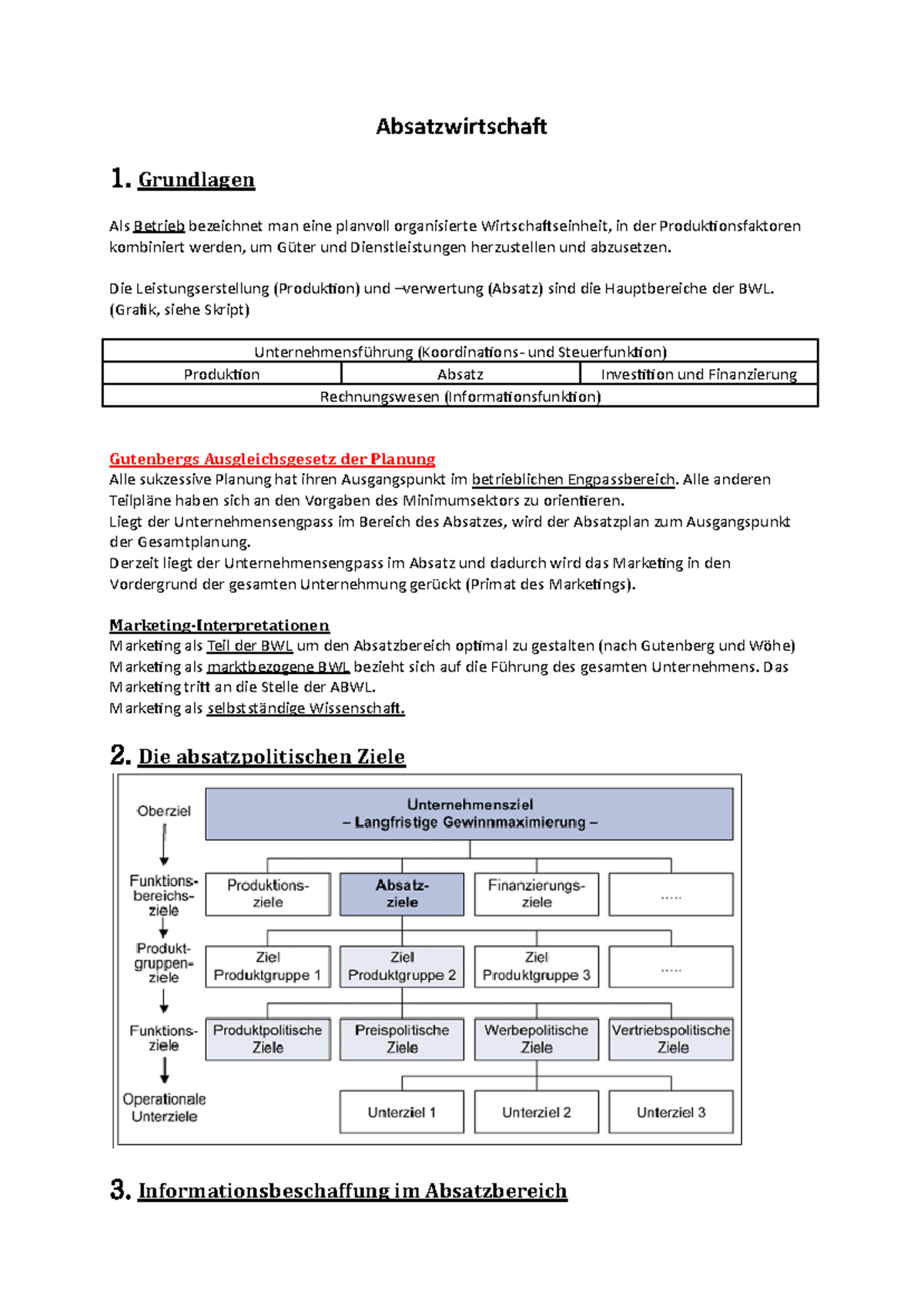 Absatzwirtschaft Zusammenfassung - Absatzwirtscha 1. Grundlagen Als Betrieb bezeichnet man eine ...