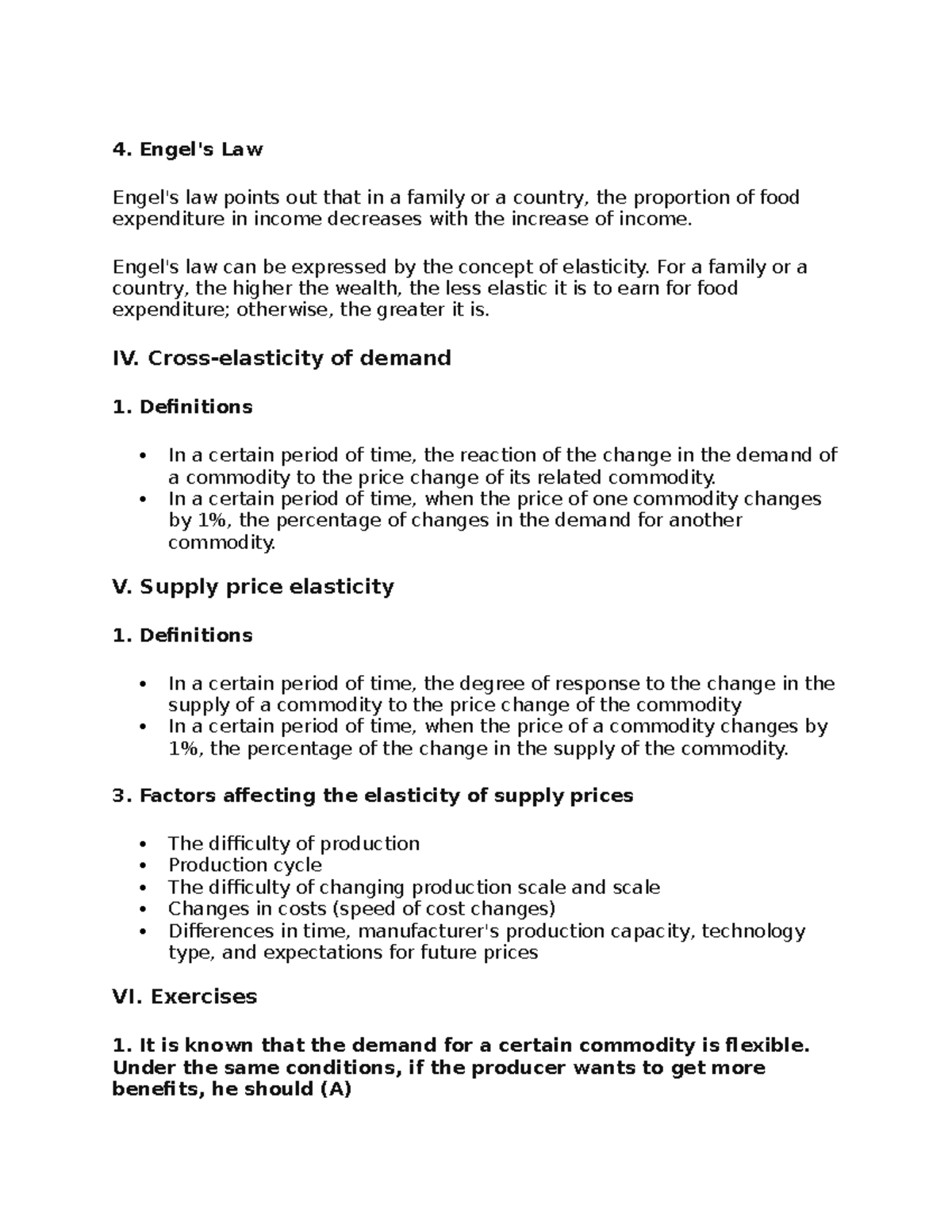 4 - notes - Engel's Law Engel's law points out that in a family or a ...