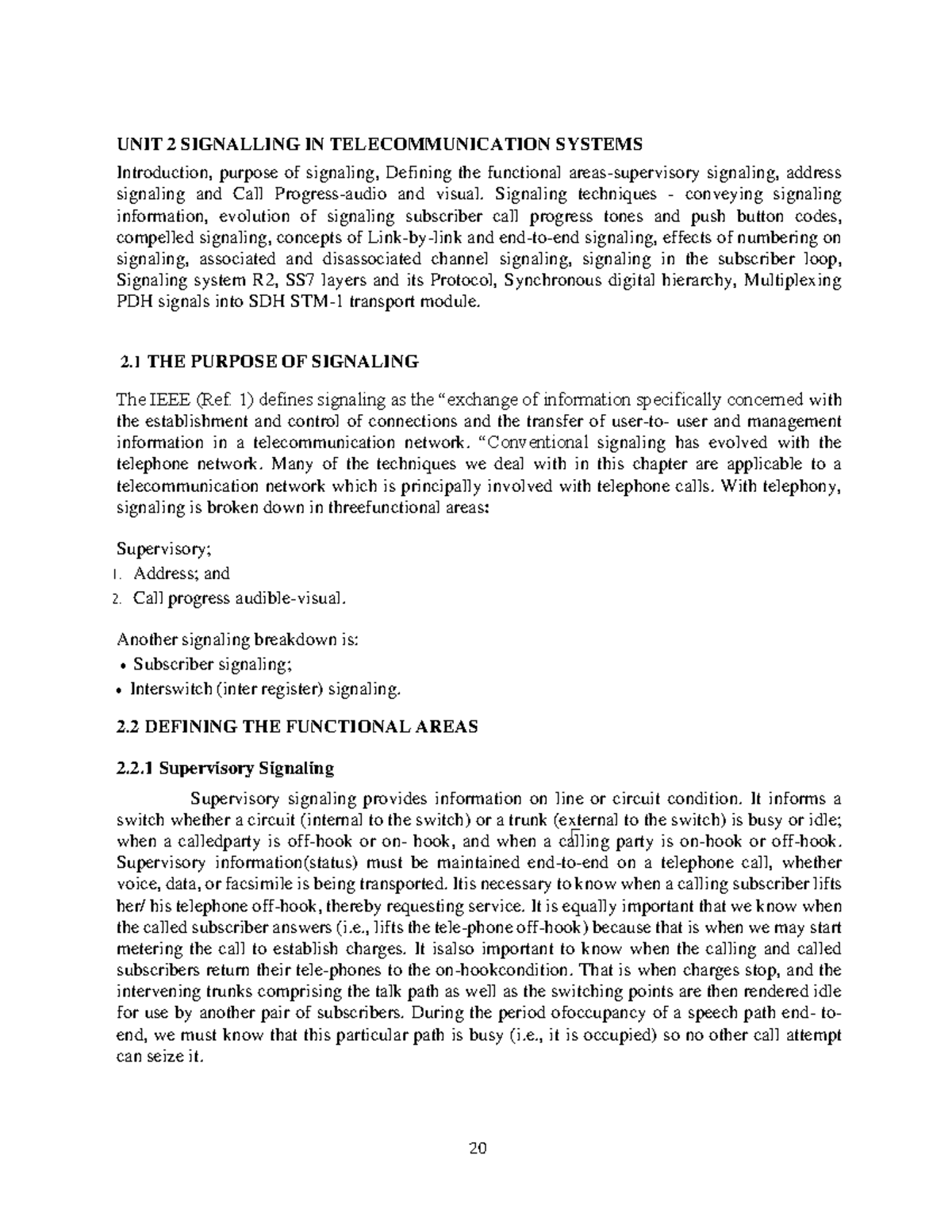 Signalling IN Telecommunication Systems - UNIT 2 SIGNALLING IN TELECOMMUNICATION SYSTEMS - Studocu