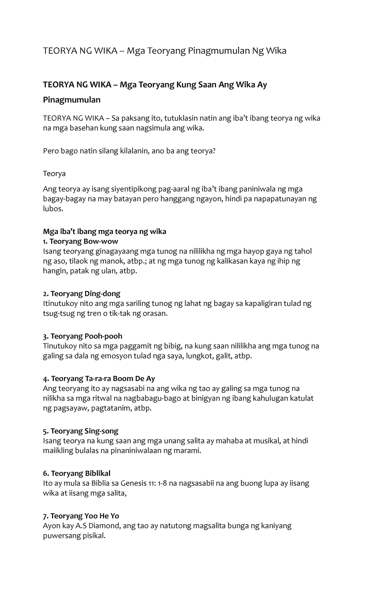 Document - Mathematics - TEORYA NG WIKA – Mga Teoryang Pinagmumulan Ng ...