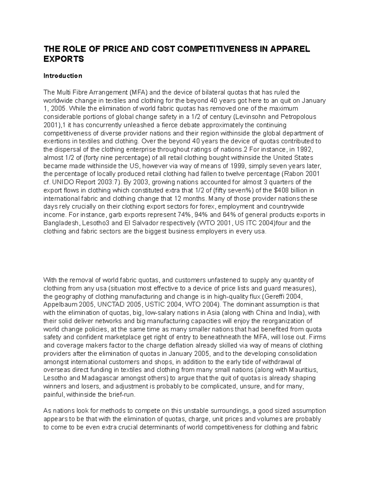 THE ROLE OF Price AND COST Competitiveness IN Apparel - THE ROLE OF ...