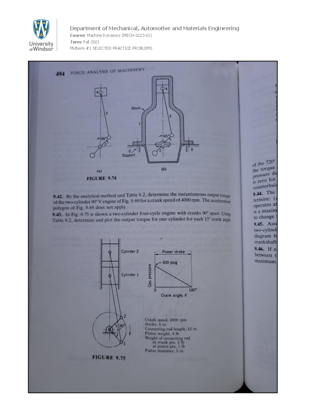 Midterm Practice Problems - EGR 217 - Course: Machine Dynamics (MECH-3223-01) Term: Fall 2021 ...