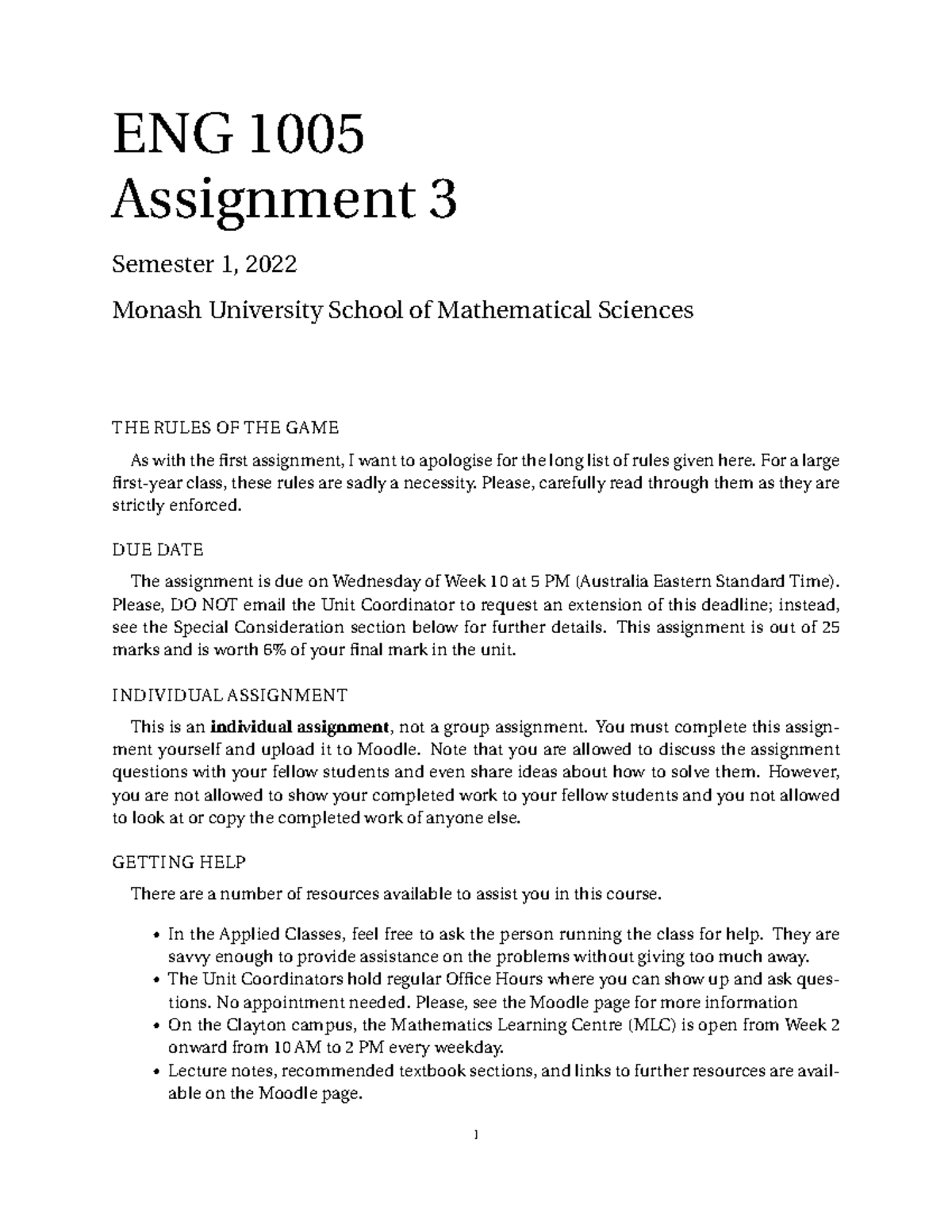 Eng1005 2022 s1 assn3 - ENG 1005 Assignment 3 Semester 1, 2022 Monash ...