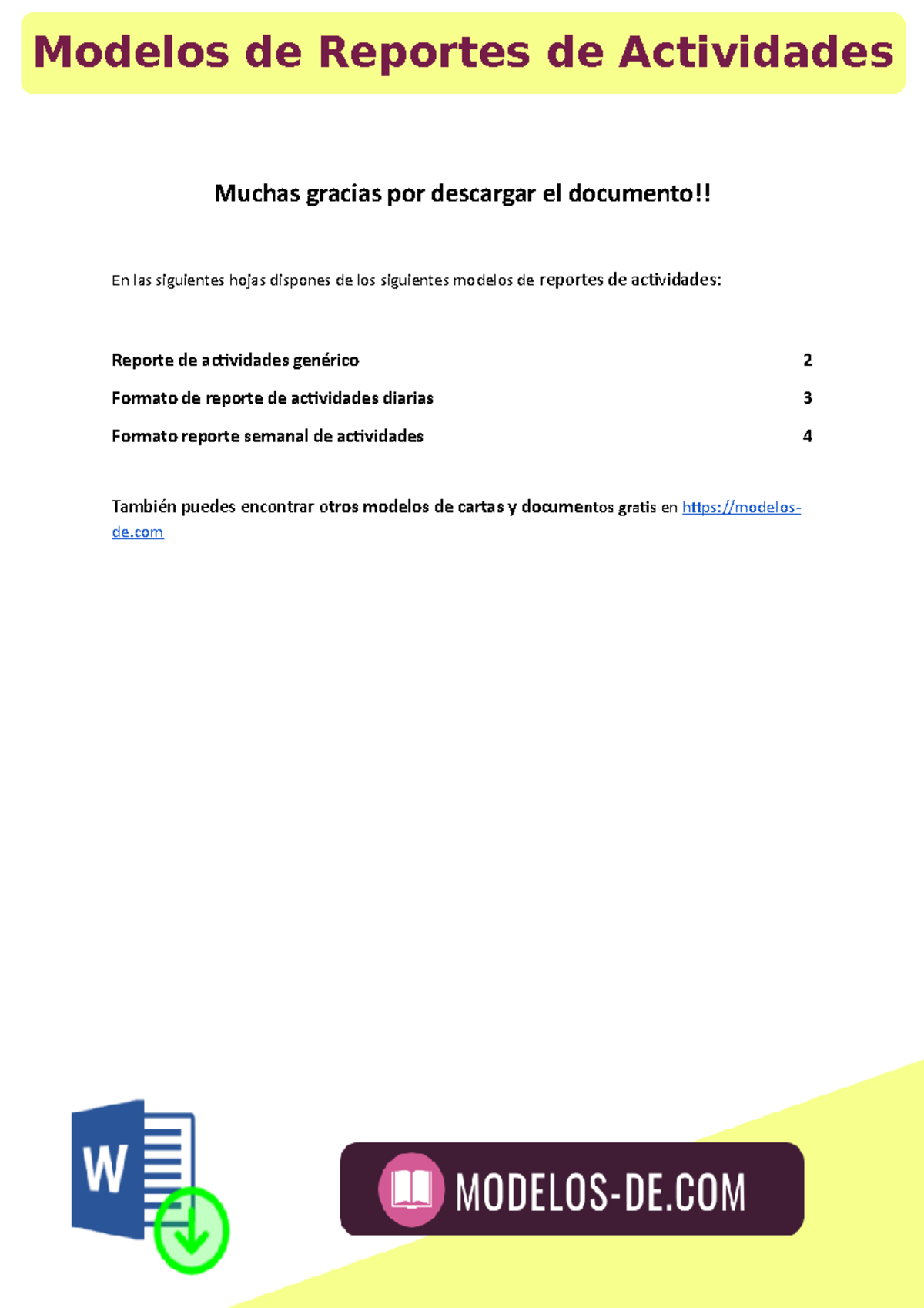 Modelos de Reportes de Actividades - Muchas gracias por descargar el ...