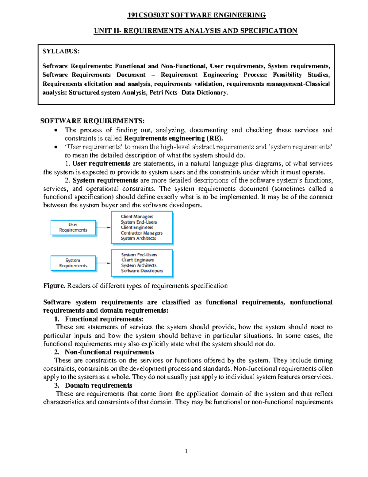 UNIT II Notes - nil - 191CSO503T SOFTWARE ENGINEERING UNIT II ... UNIT II Notes - nil - 191CSO503T SOFTWARE ENGINEERING UNIT II ...