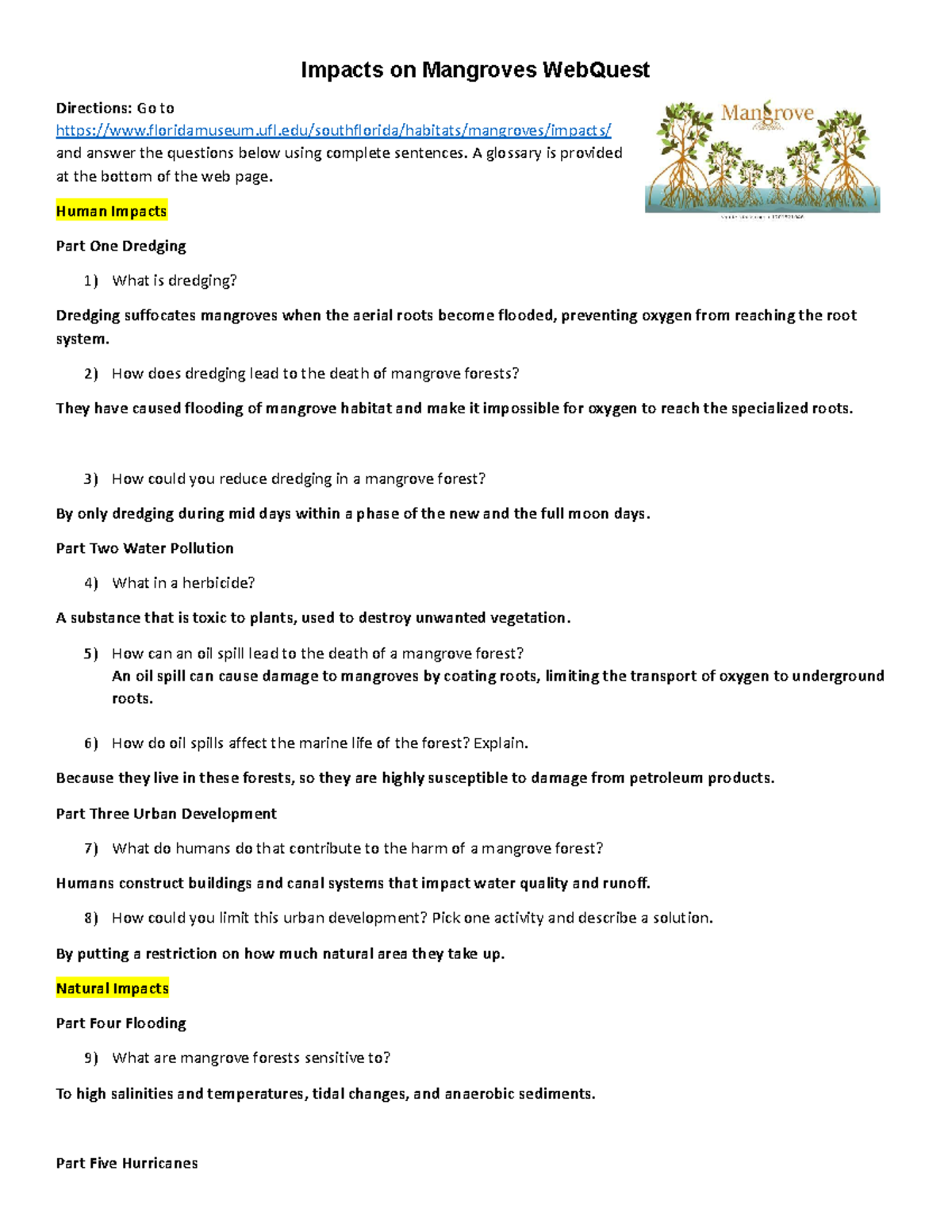Impacts on Mangroves Web Quest - Impacts on Mangroves WebQuest ...