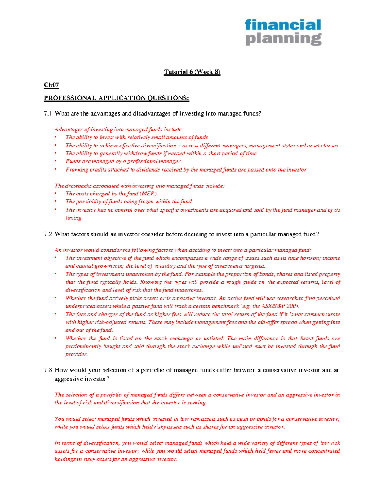 Tutorial 6 Solutions - Tutorial 6 (Week 8) Ch07 PROFESSIONAL ...