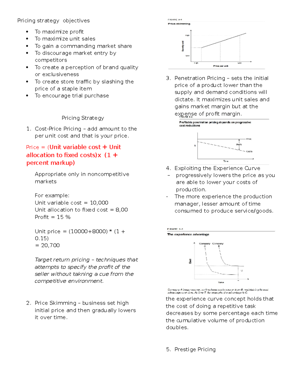 Pricing strategy Reviewer - Pricing strategy objectives To maximize profit To maximize unit ...