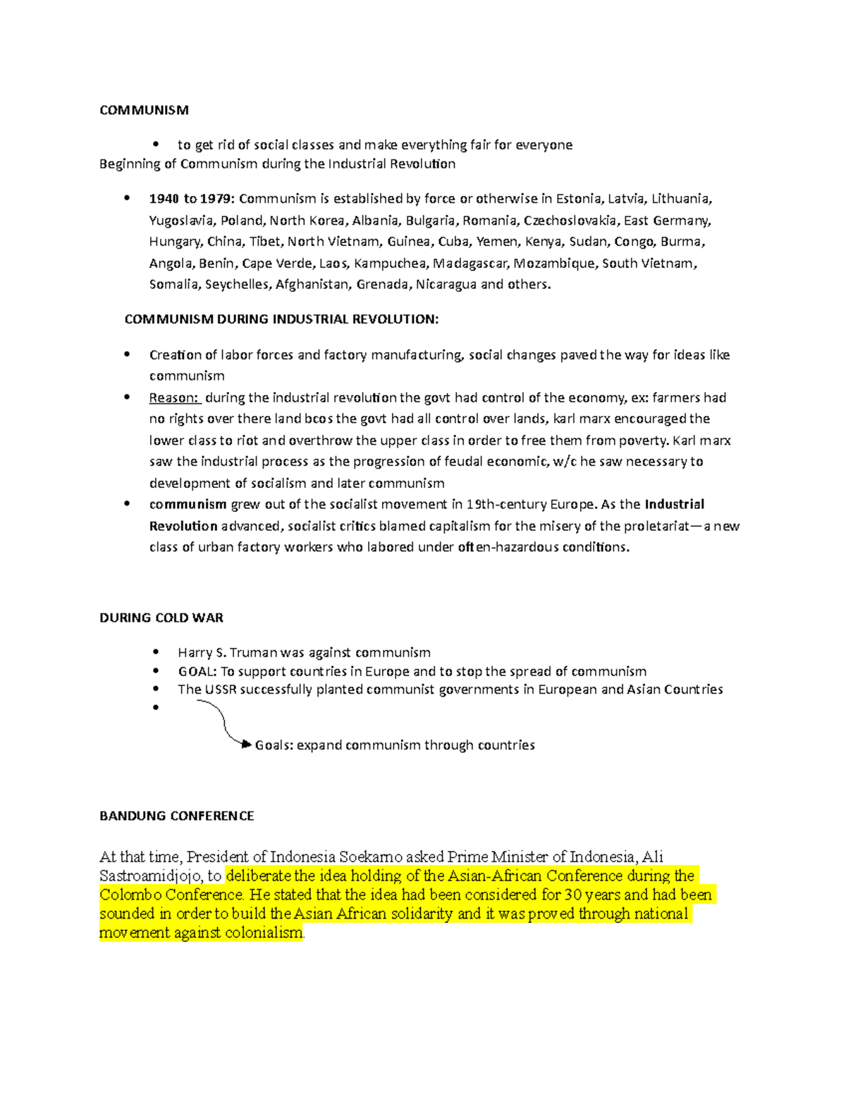 HISTORY OF COMMUNISM REPORT - COMMUNISM to get rid of social classes ...