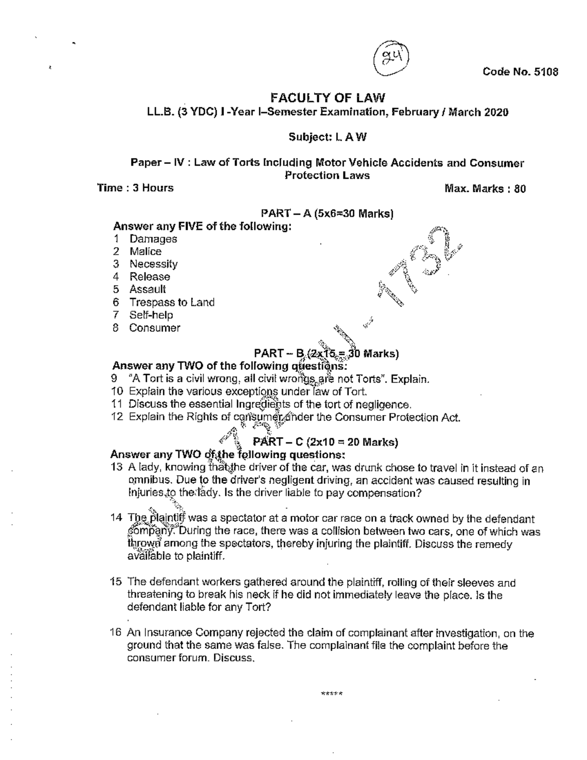 Torts 2020 OU question paper FEB/MARCH question paper - LLB LAW (Honors - Studocu