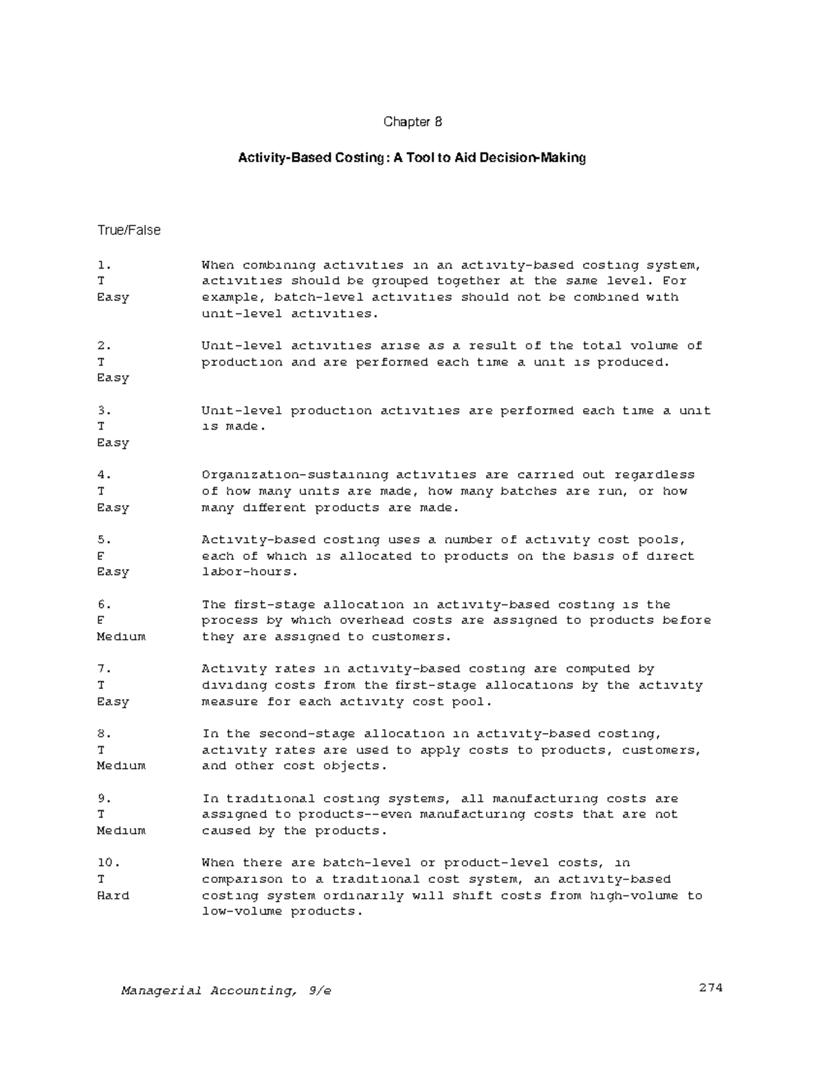 285679379 Test Bank Chapter 8 ABC for Decision Making - Chapter 8 ...