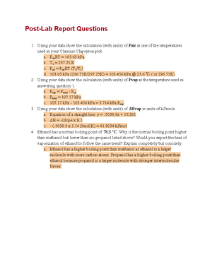 Post-Lab Report 3 - Post-Lab - 1. From part B, clearly show with units how you calculated Tf ...